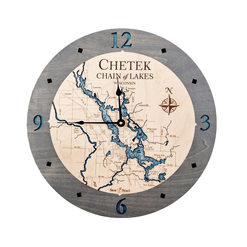 Chetek Chain of Lakes Nautical Map Clock - Sea and Soul Charts