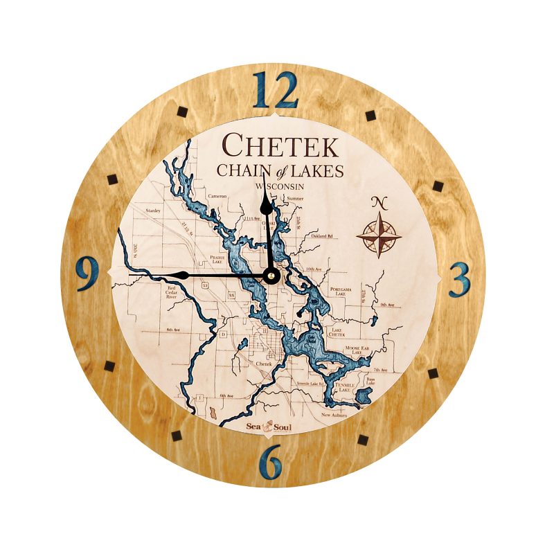 Chetek Chain of Lakes Nautical Map Clock - Sea and Soul Charts