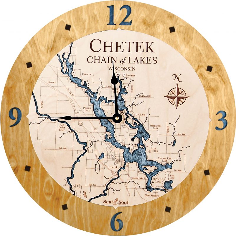 Chetek Chain of Lakes Nautical Map Clock - Sea and Soul Charts