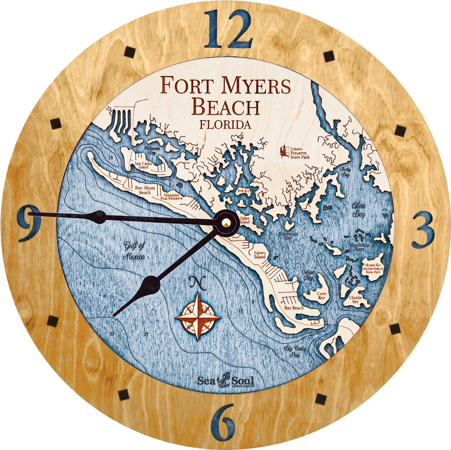 Fort Myers Beach Nautical Map Clock - Sea and Soul Charts