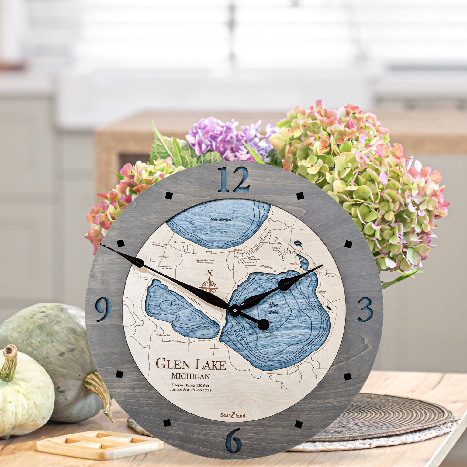 Glen Lake Nautical Map Clock - Sea and Soul Charts