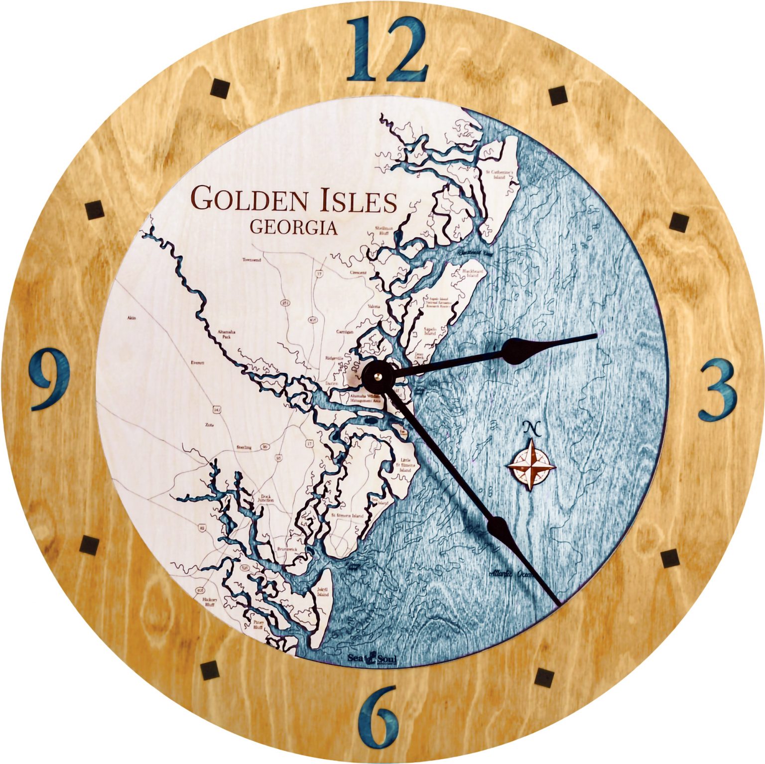 Golden Isles Nautical Map Clock - Sea and Soul Charts