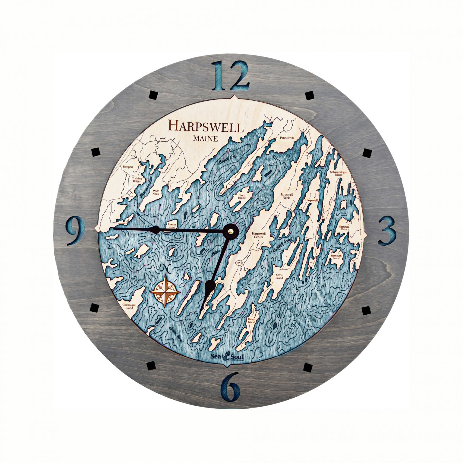 Harpswell Nautical Map Clock - Sea and Soul Charts