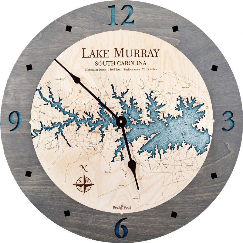 Lake Murray Nautical Map Clock - Sea and Soul Charts