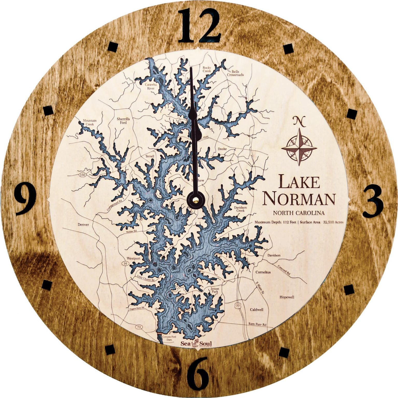 Lake Norman Nautical Map Clock - Sea and Soul Charts