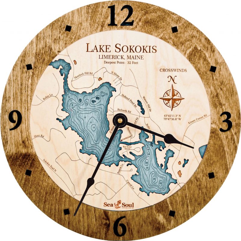 Lake Sokokis Nautical Map Clock - Sea and Soul Charts