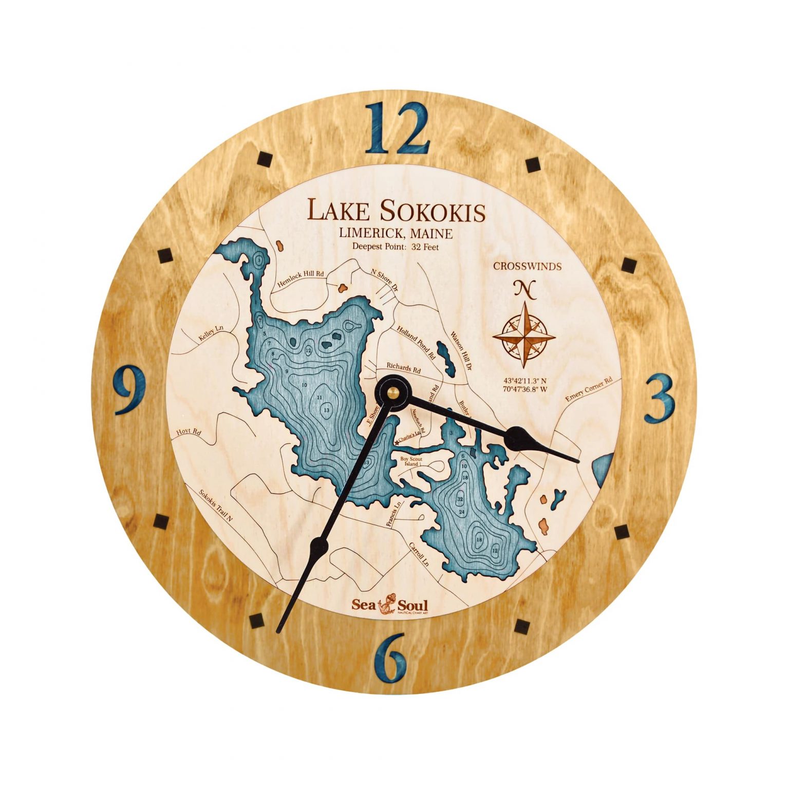 Lake Sokokis Nautical Map Clock - Sea and Soul Charts