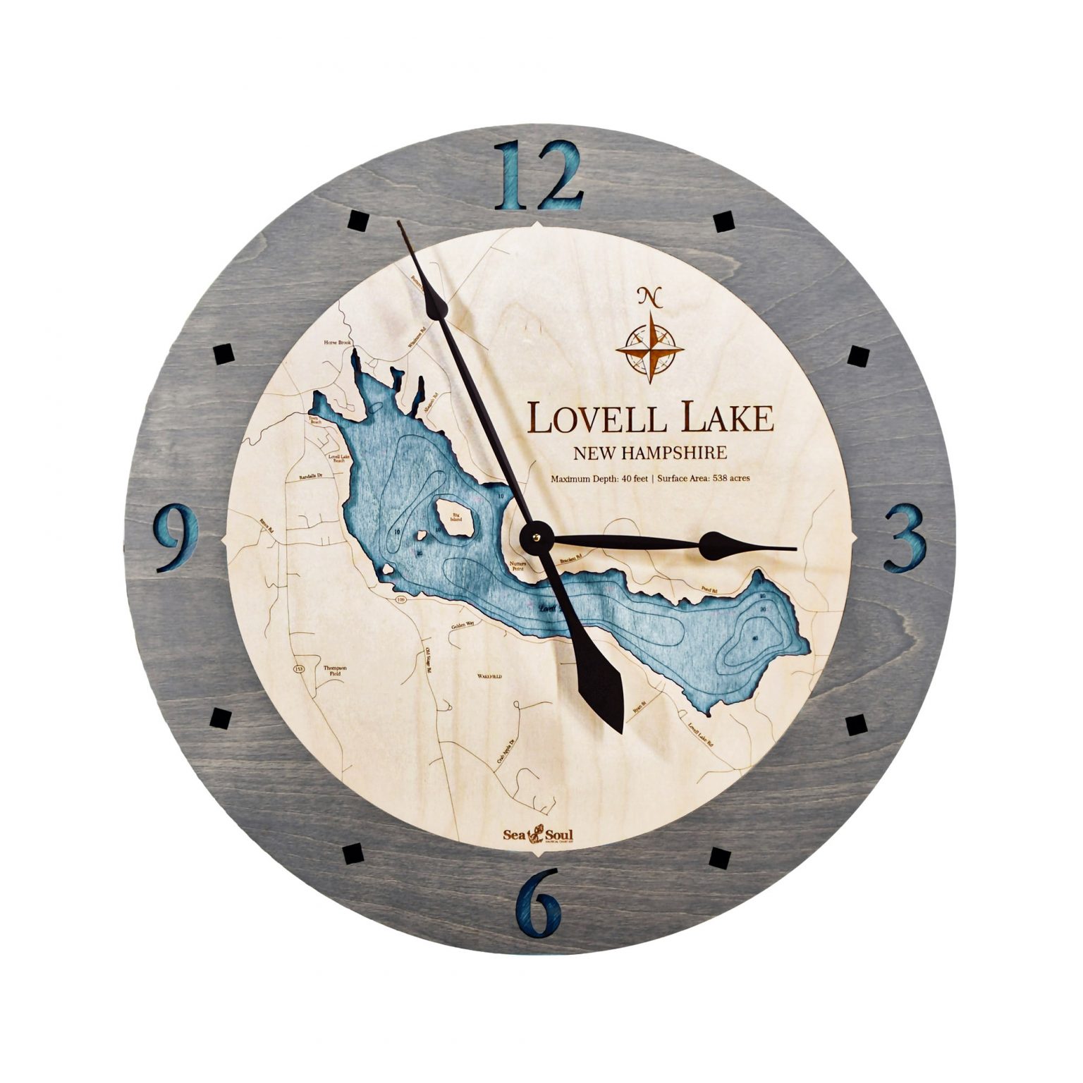 Lovell Lake Nautical Map Clock - Sea and Soul Charts
