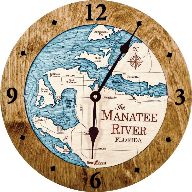 North Manatee River Nautical Map Clock - Sea and Soul Charts
