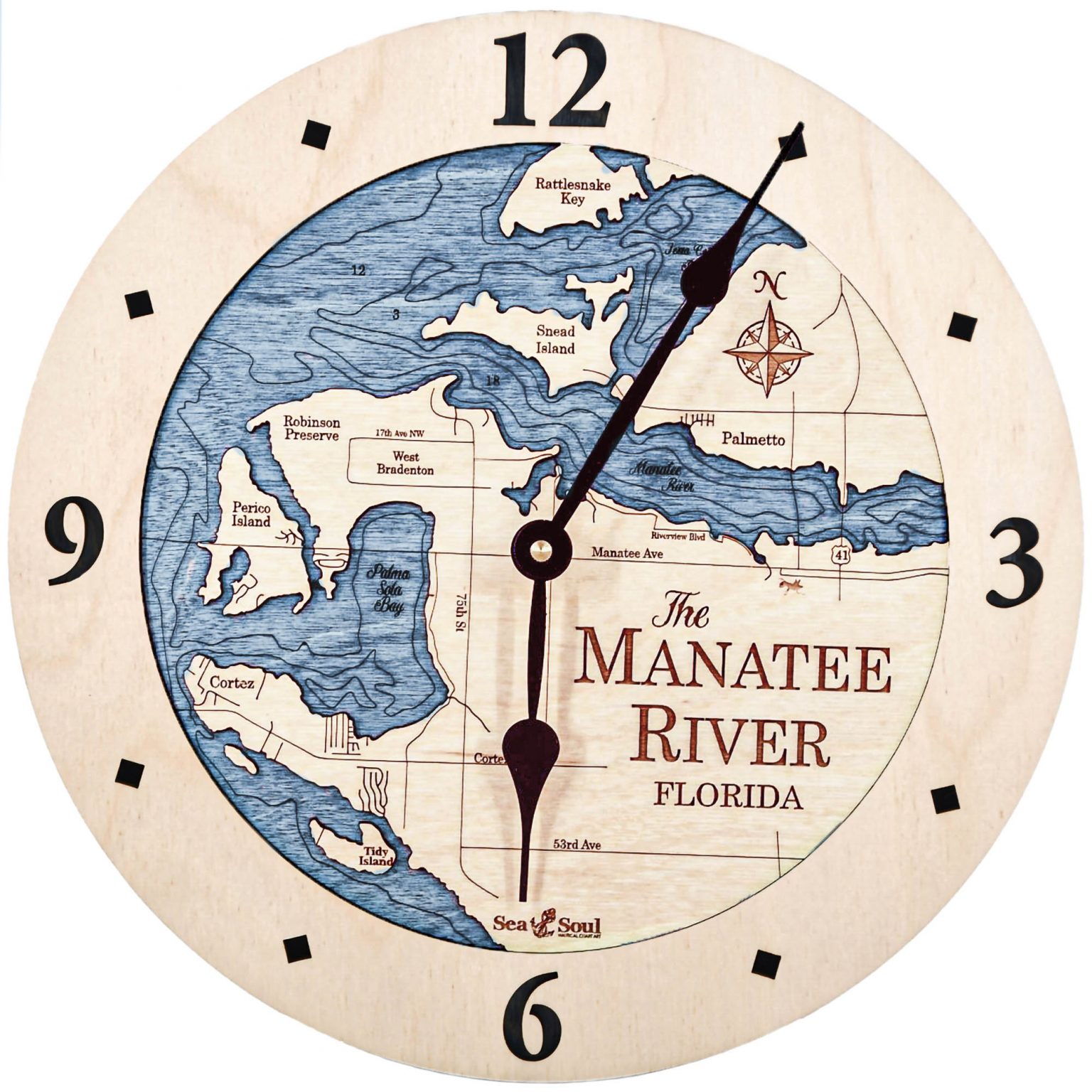 North Manatee River Nautical Map Clock - Sea and Soul Charts