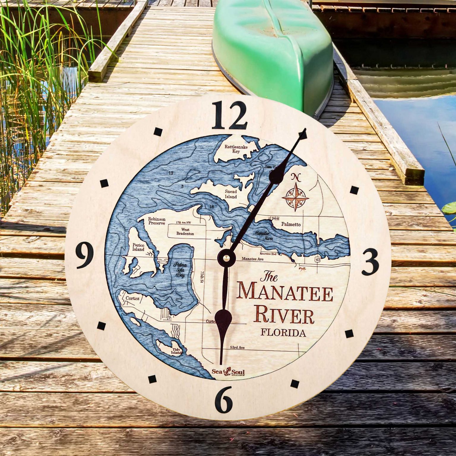 Manatee River Nautical Map Clock - Sea and Soul Charts