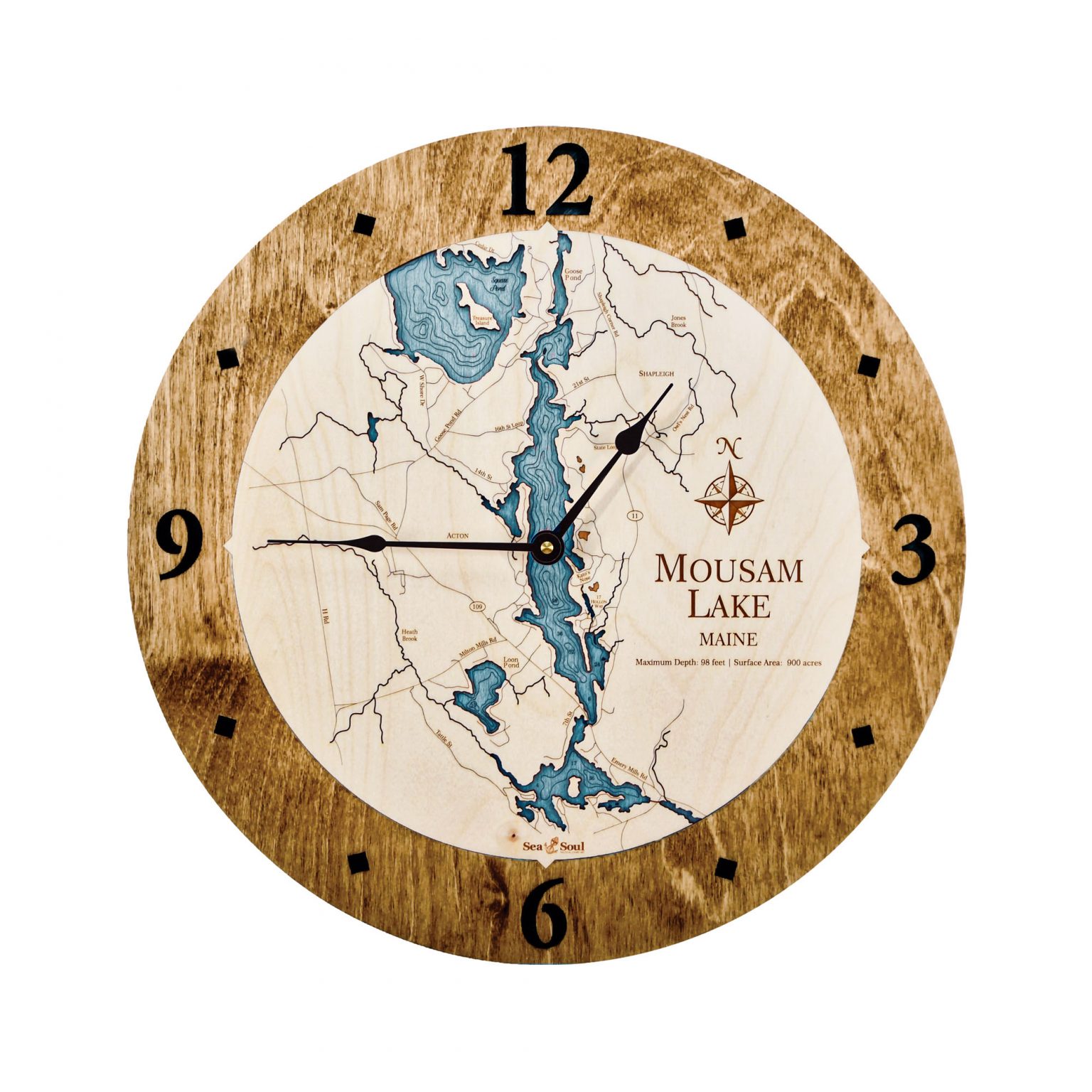 Mousam Lake Nautical Map Clock - Sea and Soul Charts