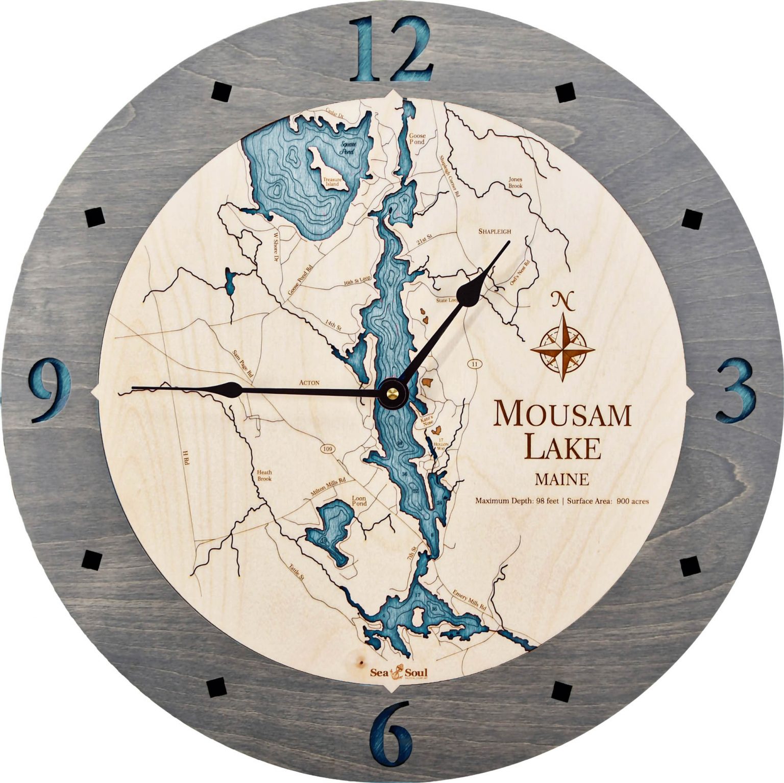 Mousam Lake Nautical Map Clock - Sea and Soul Charts