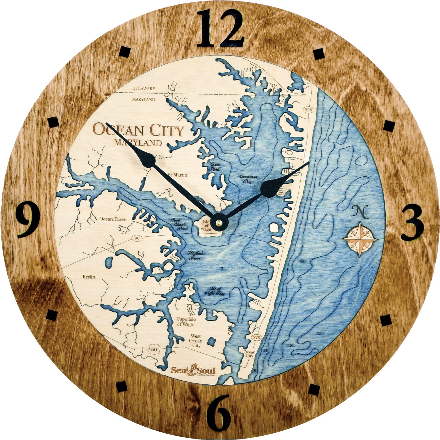 Ocean City Maryland Nautical Map Clock - Sea and Soul Charts