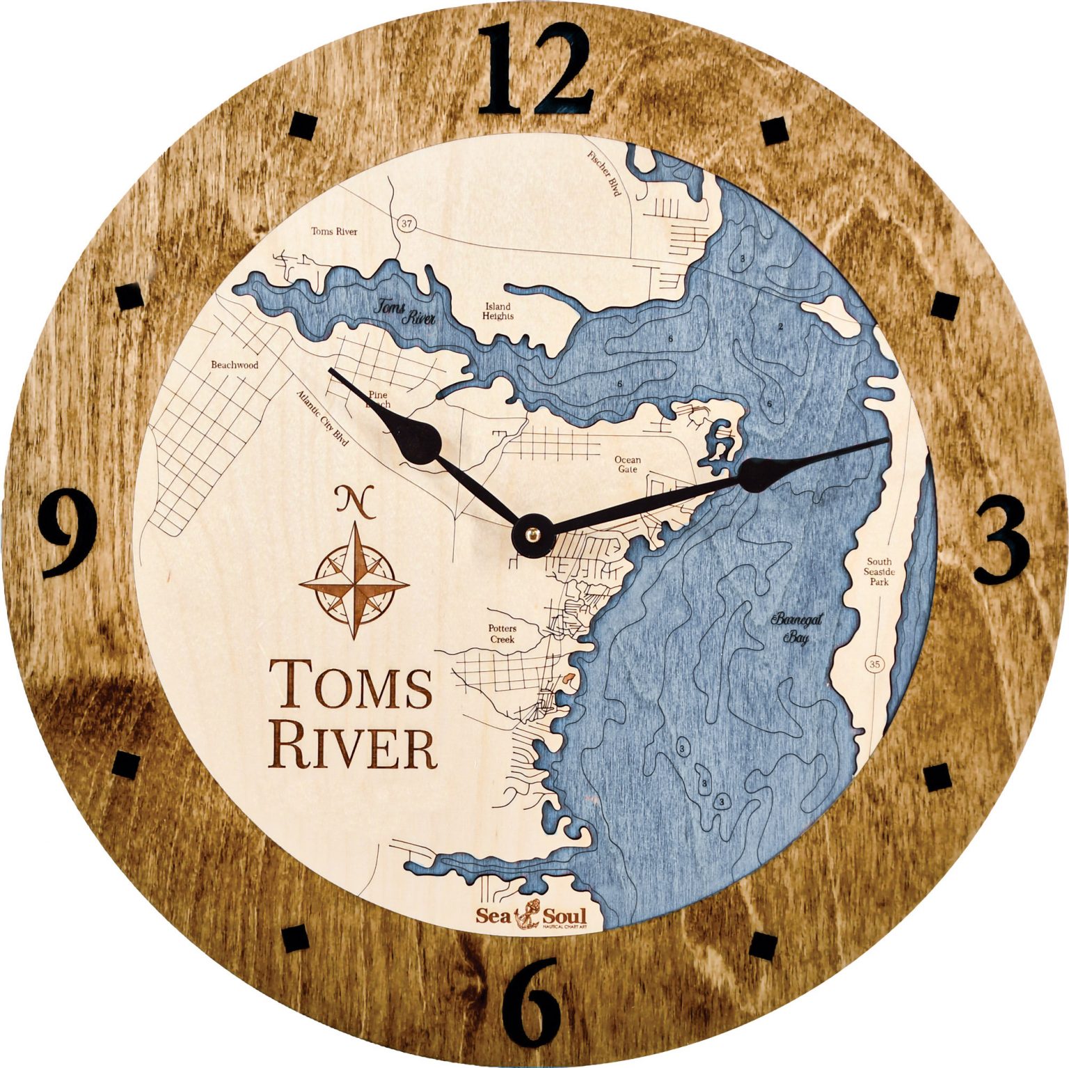 Toms River Nautical Map Clock - Sea and Soul Charts