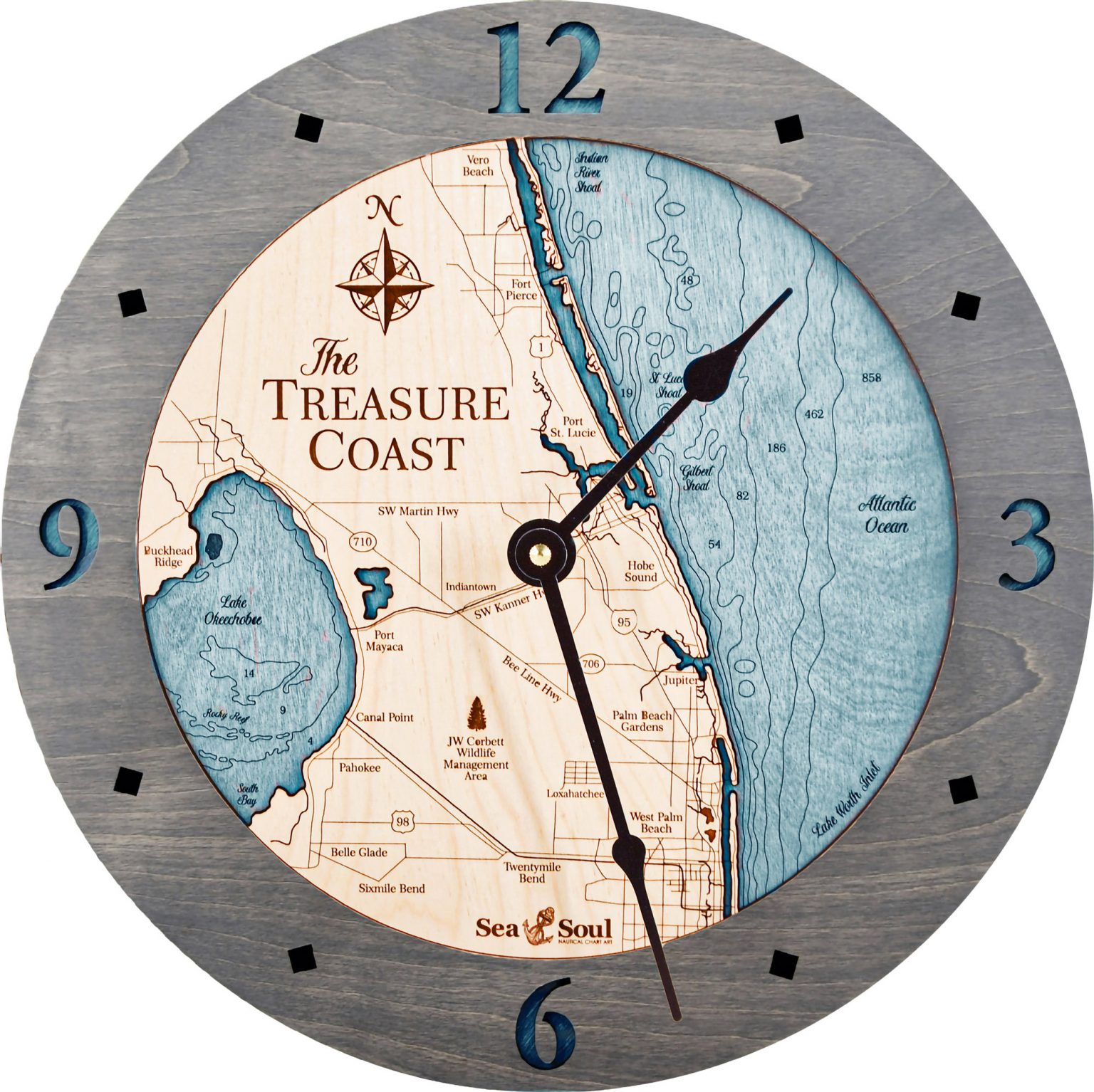 Treasure Coast Nautical Map Clock - Sea and Soul Charts