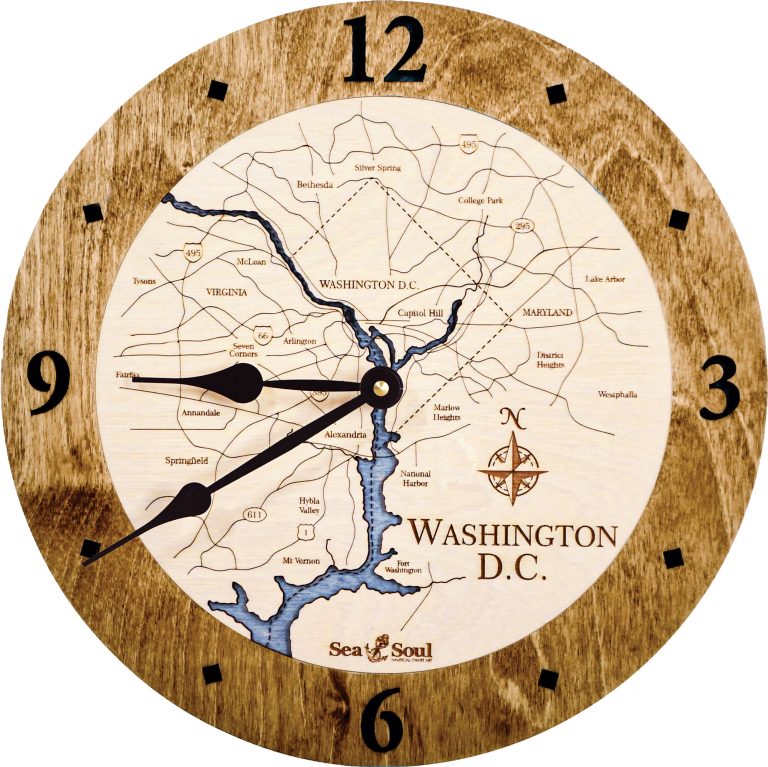 Washington DC Nautical Map Clock - Sea and Soul Charts