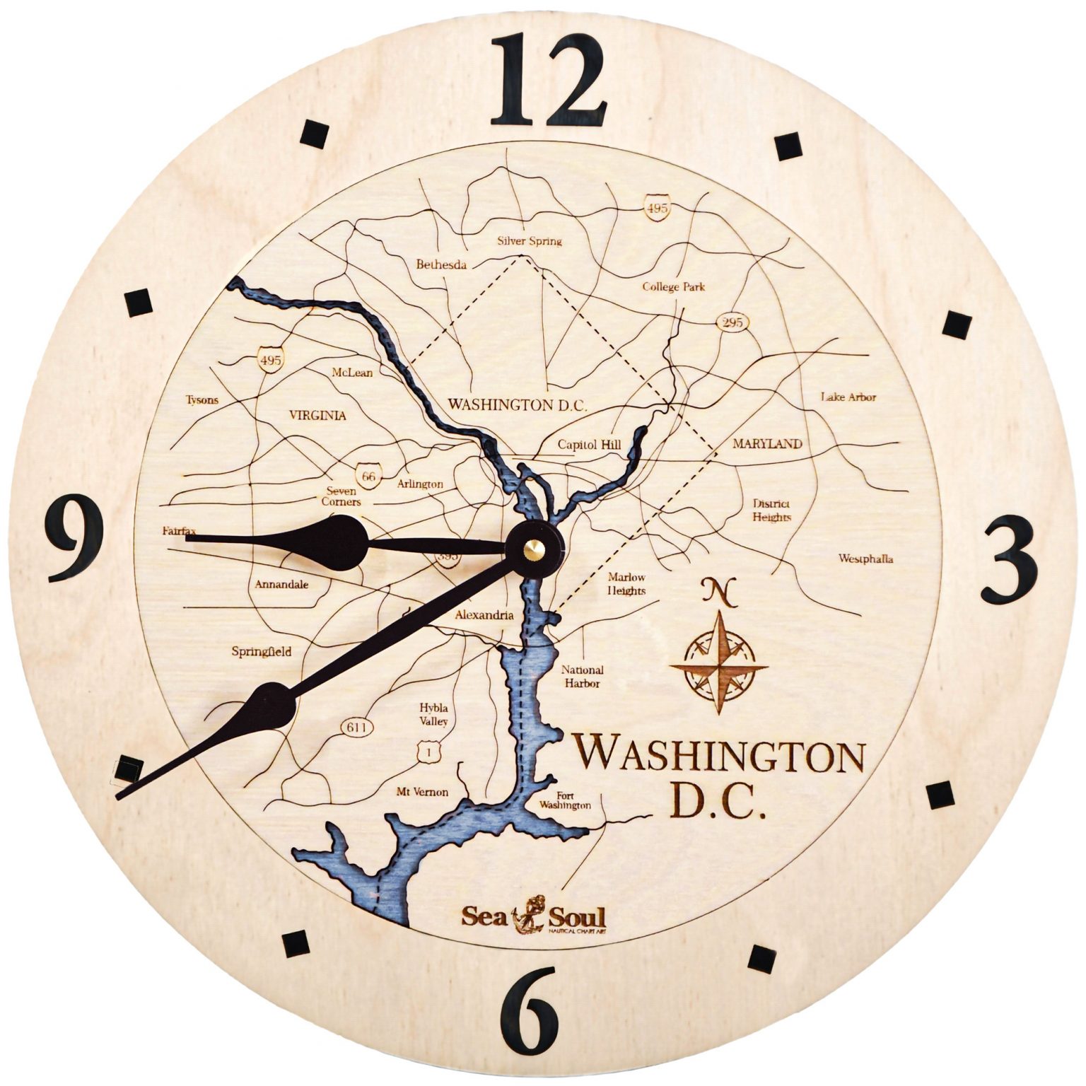 Washington DC Nautical Map Clock - Sea and Soul Charts