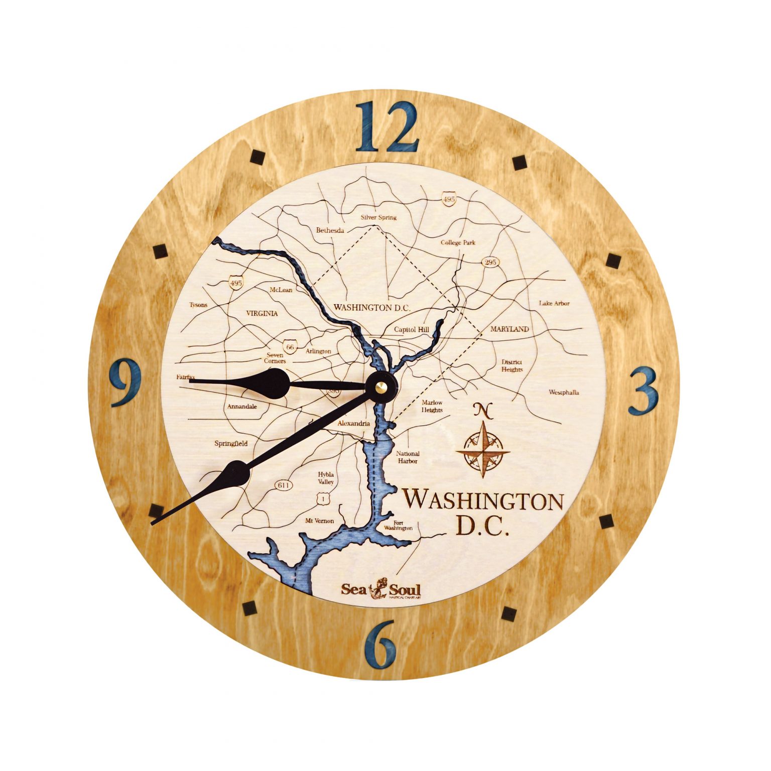 Washington DC Nautical Map Clock - Sea and Soul Charts