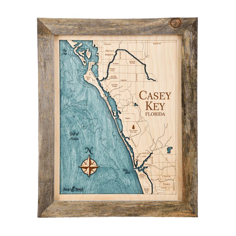 Casey Key Wall Art - Two-Level 3D Wood Map - Sea and Soul Charts