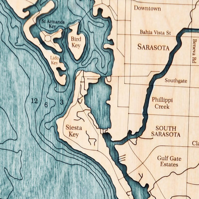 Casey Key Wall Art - Two-Level 3D Wood Map - Sea and Soul Charts