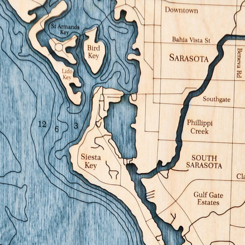 Casey Key Wall Art - Two-Level 3D Wood Map - Sea and Soul Charts