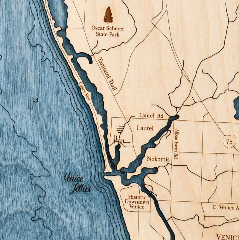 Casey Key Wall Art - Two-Level 3D Wood Map - Sea and Soul Charts