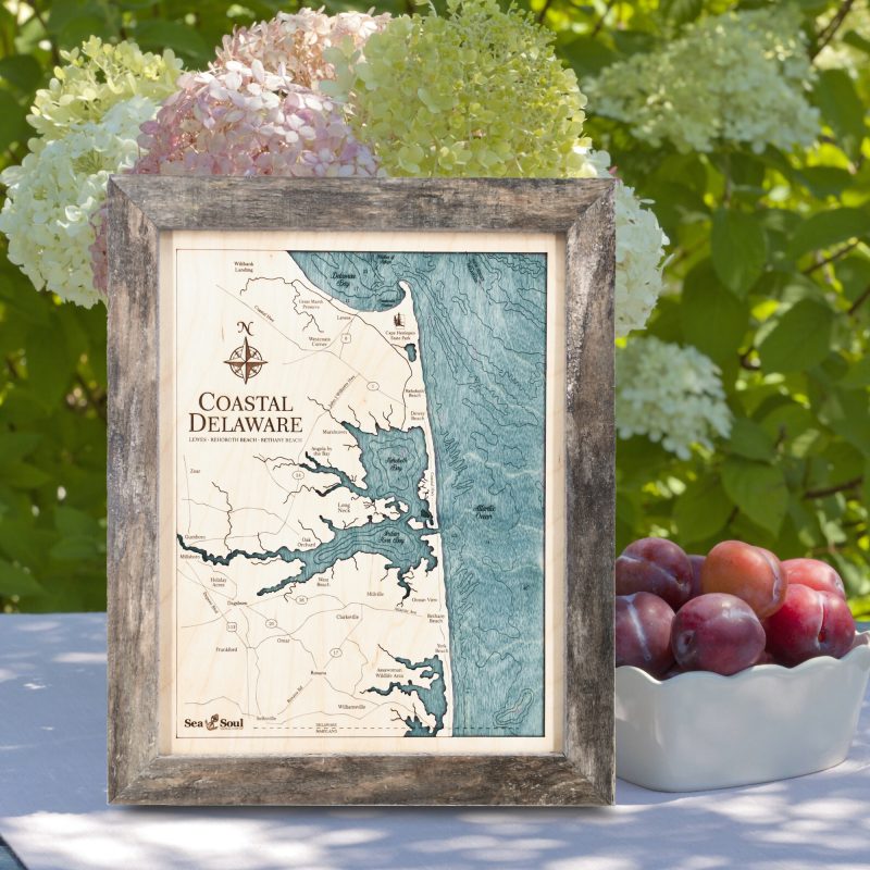 Coastal Delaware Wall Art - Two-Level Wood Map - Sea and Soul Charts