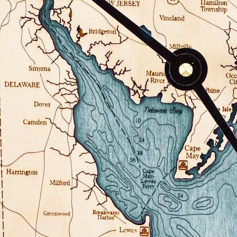 Delaware Bay Nautical Map Clock - Sea and Soul Charts