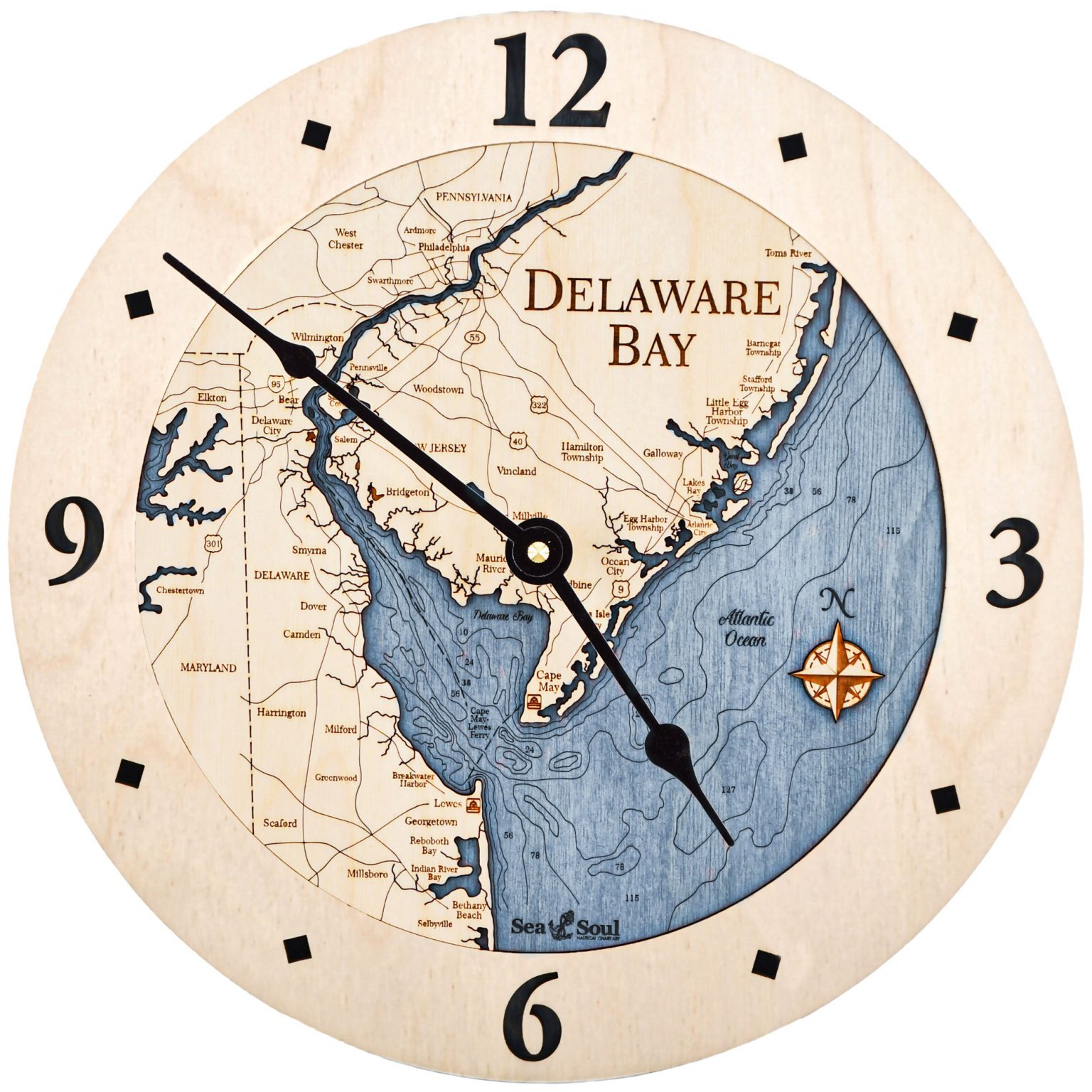 Delaware Bay Nautical Map Clock - Sea and Soul Charts