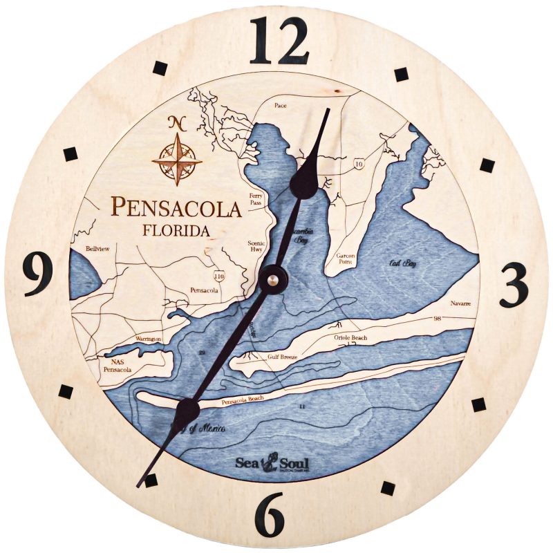 Pensacola Nautical Map Clock - Sea and Soul Charts