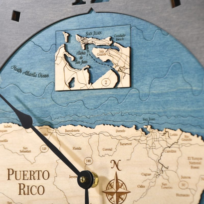 Puerto Rico Nautical Map Clock - Sea and Soul Charts