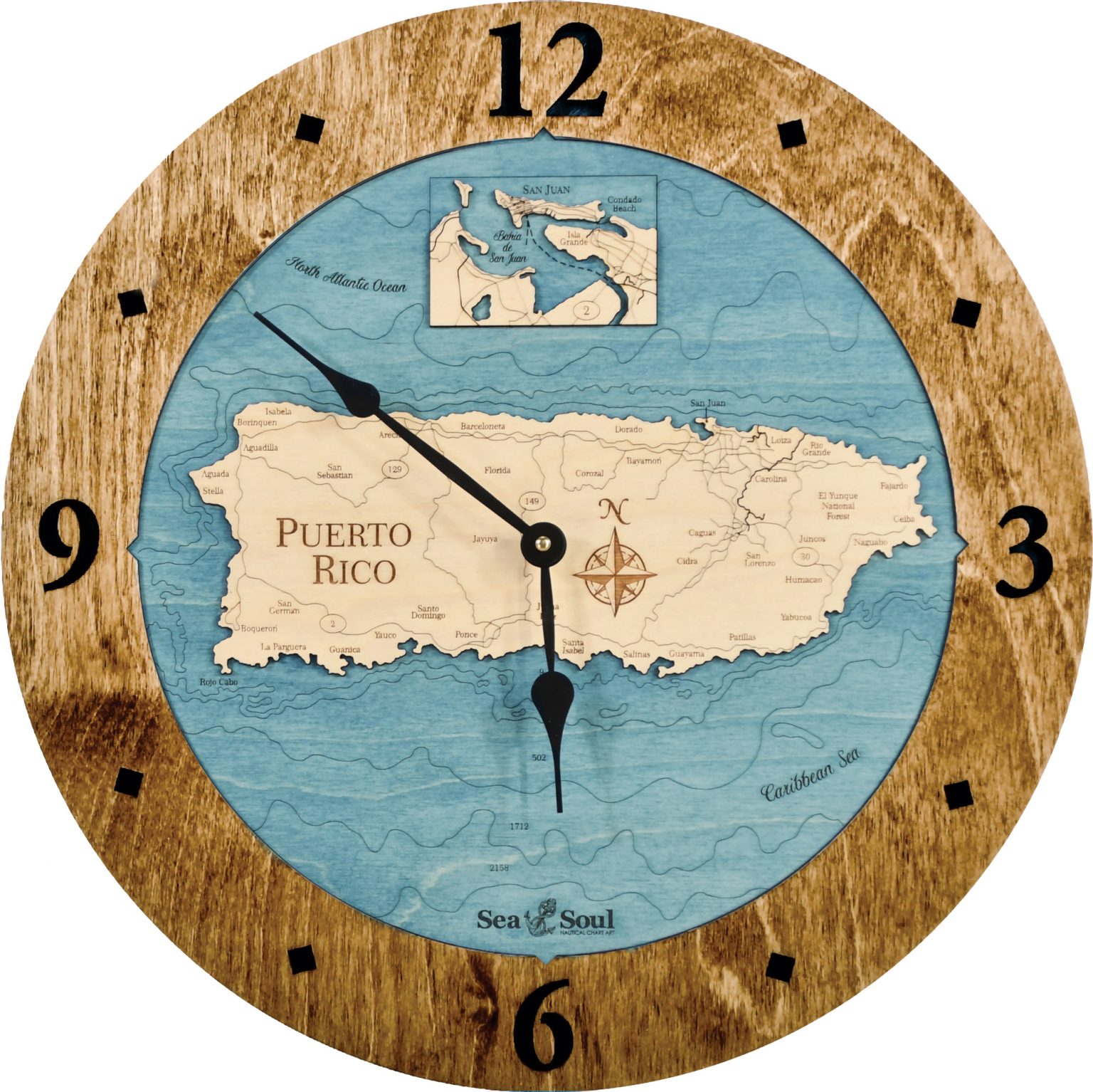 Puerto Rico Nautical Map Clock - Sea and Soul Charts