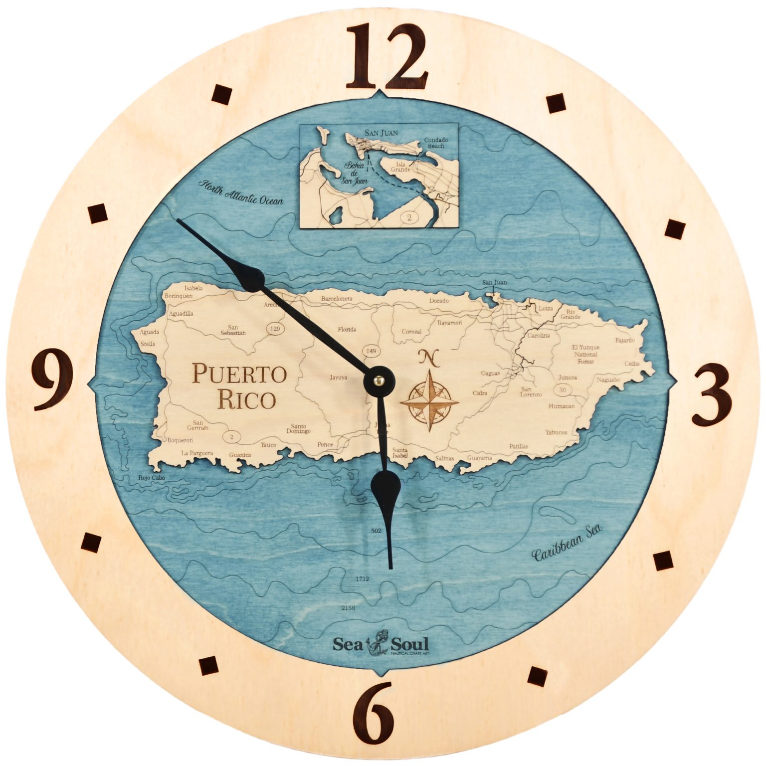 Puerto Rico Nautical Map Clock - Sea and Soul Charts