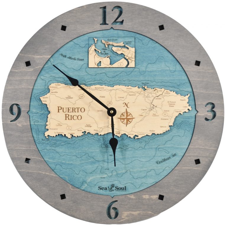 Puerto Rico Nautical Map Clock - Sea and Soul Charts