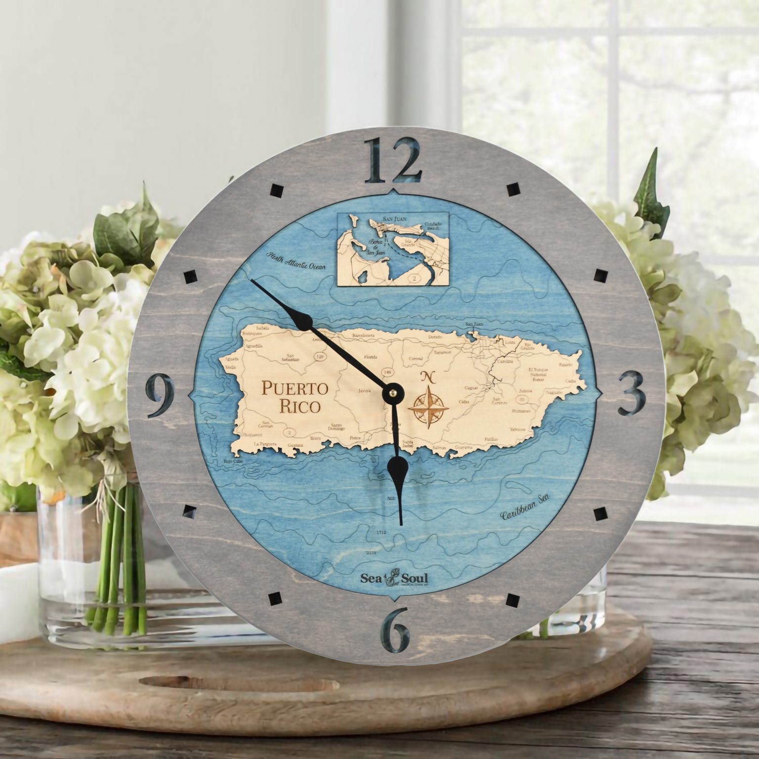 Puerto Rico Nautical Map Clock - Sea and Soul Charts