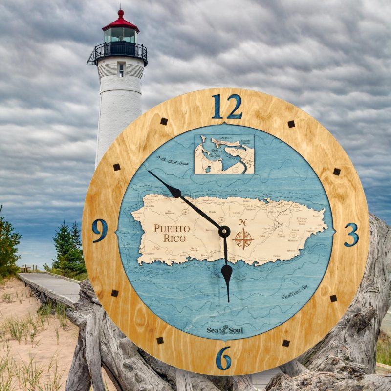 Puerto Rico Nautical Map Clock - Sea and Soul Charts