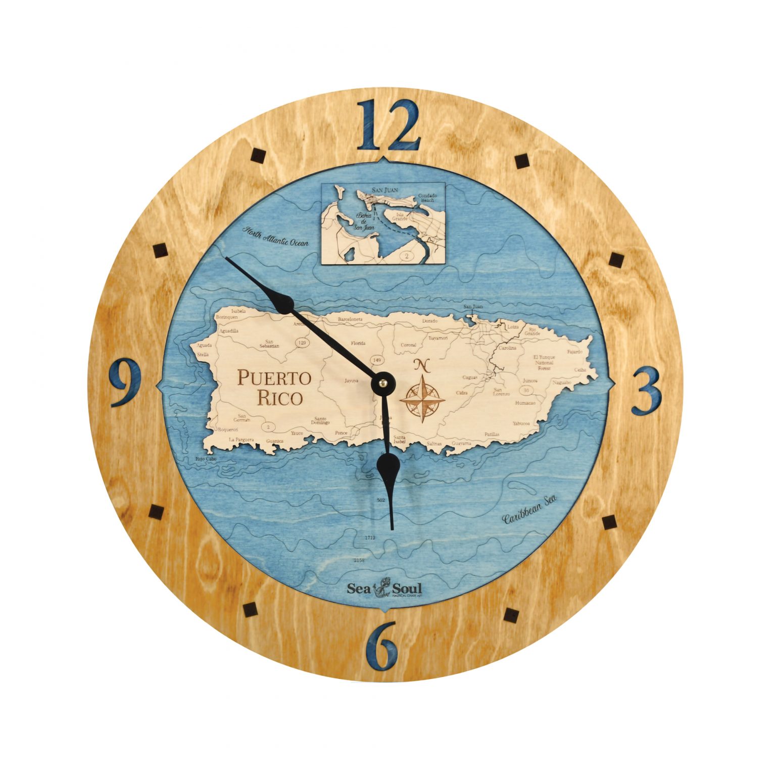 Puerto Rico Nautical Map Clock - Sea and Soul Charts