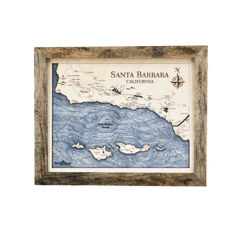 Santa Barbara Wall Art - Two-Level 3D Wood Map - Sea and Soul Charts