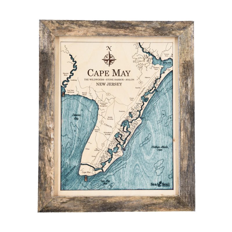 Cape May Wall Art - Two-Level 3D Wood Map - Sea and Soul Charts