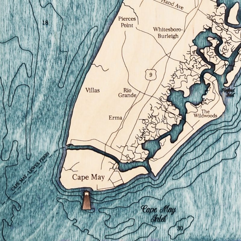 Cape May Wall Art - Two-Level 3D Wood Map - Sea and Soul Charts