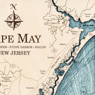 Cape May Wall Art - Two-Level 3D Wood Map - Sea and Soul Charts