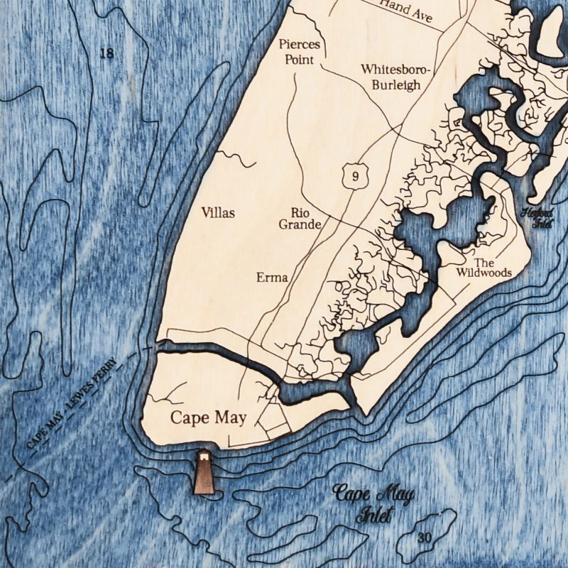 Cape May Wall Art - Two-Level 3D Wood Map - Sea and Soul Charts