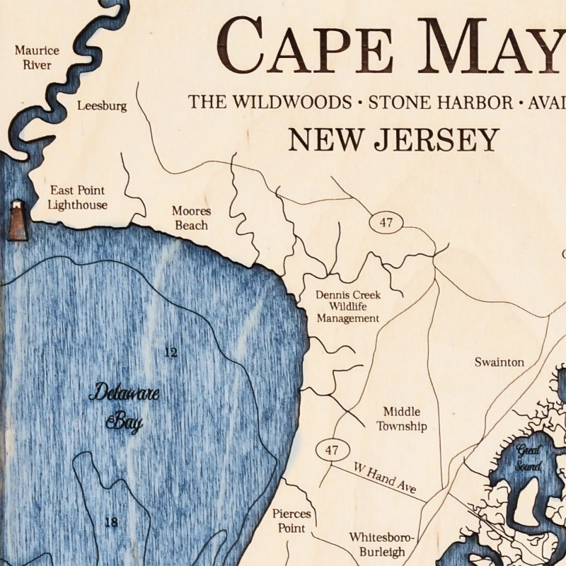 Cape May Wall Art - Two-Level 3D Wood Map - Sea and Soul Charts