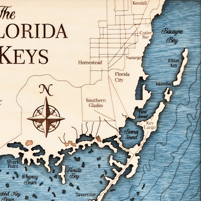 Florida Keys Wall Art - Two-Level 3D Wood Map - Sea and Soul Charts