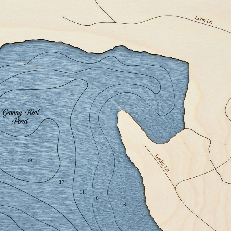 Granny Kent Pond Wall Art - Two-Level Wood Map - Sea and Soul Charts