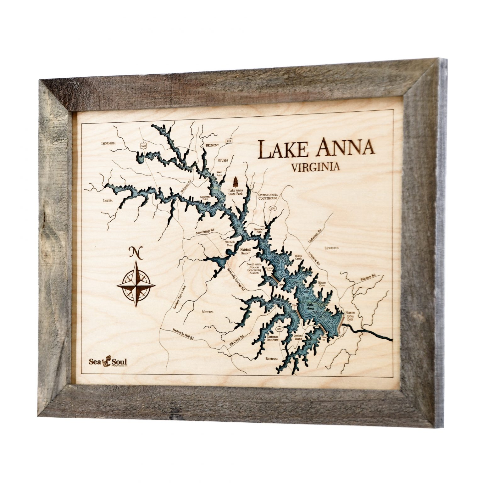 Lake Anna Wall Art - Two-Level 3D Wood Map - Sea and Soul Charts
