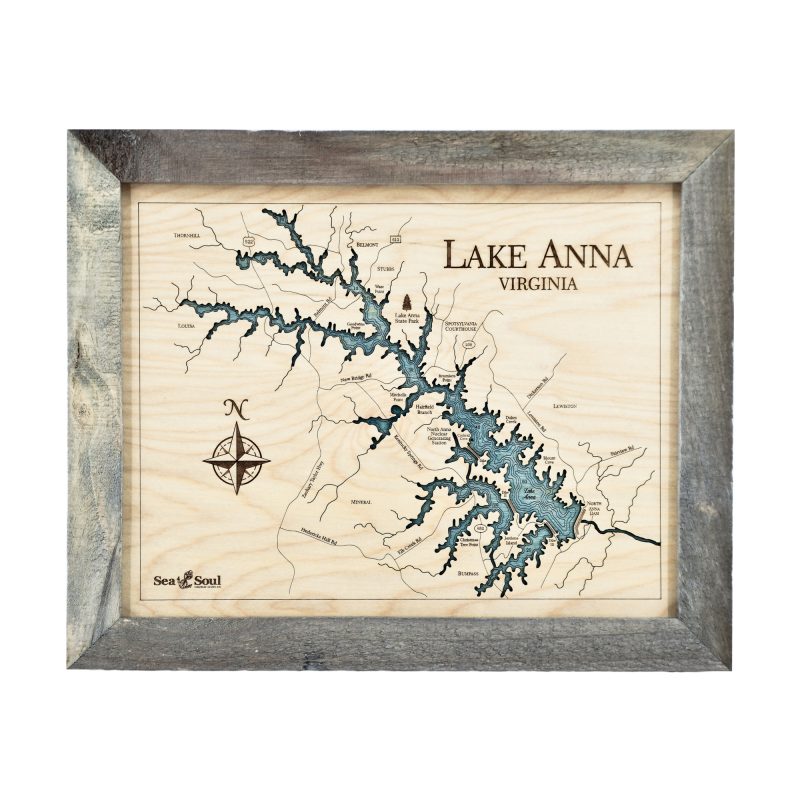 Lake Anna Wall Art - Two-Level 3D Wood Map - Sea and Soul Charts