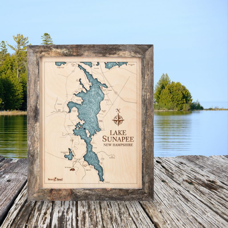 Lake Sunapee Wall Art - Two-Level 3D Wood Map - Sea and Soul Charts