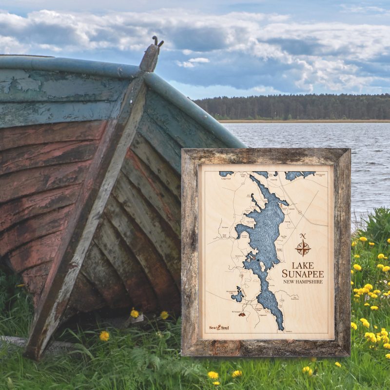 Lake Sunapee Wall Art - Two-Level 3D Wood Map - Sea and Soul Charts